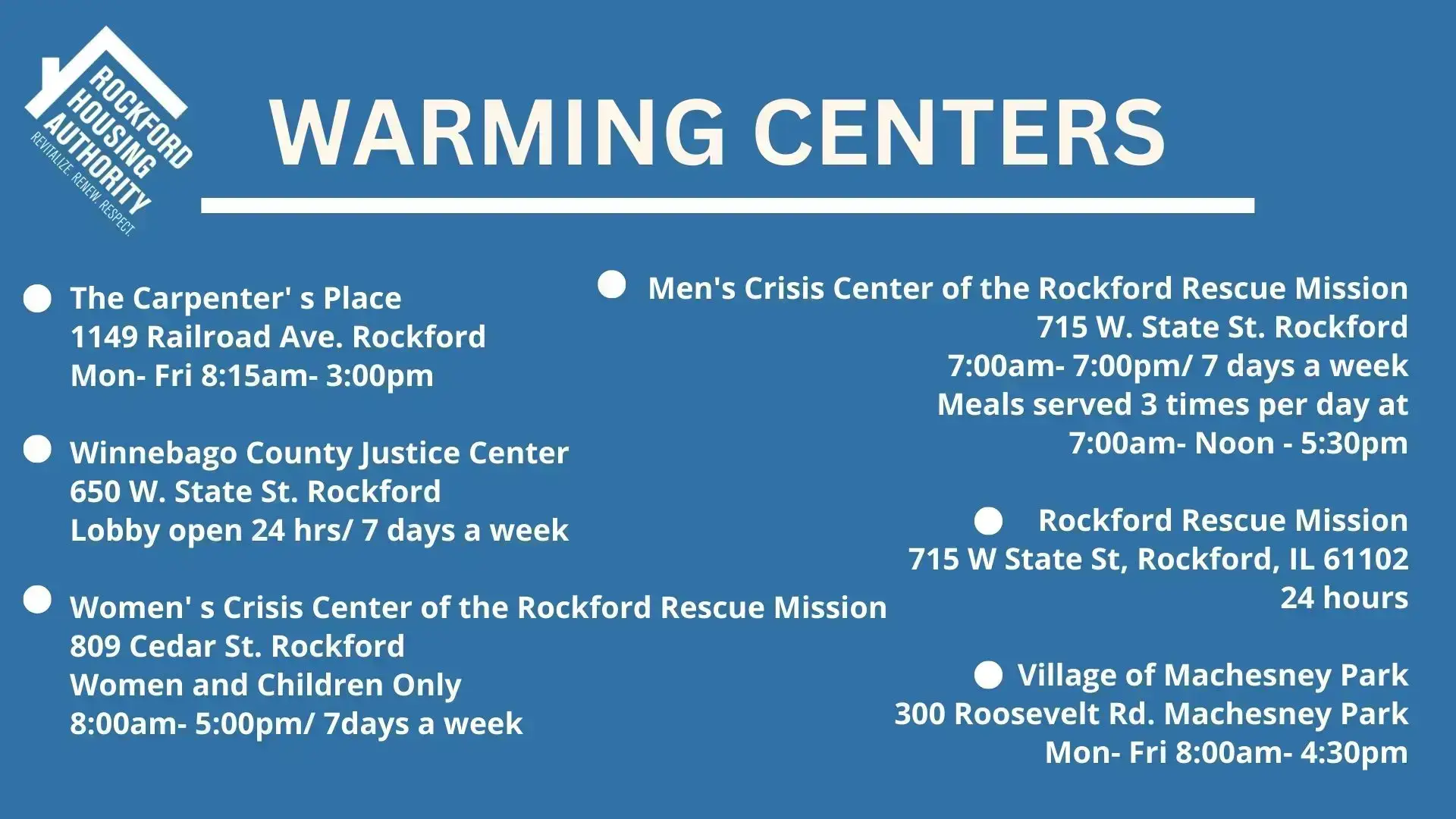 Local Warming Centers | Rockford Housing Authority